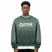 China Heavyweight Green Graphic Hoodie 100% Cotton Vintage Wash Oversized Sweatshirt for sale