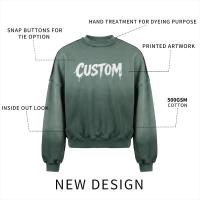 China Heavyweight Green Graphic Hoodie 100% Cotton Vintage Wash Oversized Sweatshirt for sale