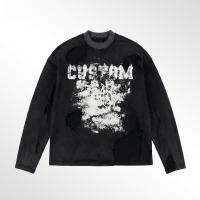 China Lightweight Men T Shirts DTG Print Distressed Enzyme Wash 280GSM Long Sleeve T Shirt for sale