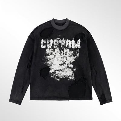 China Lightweight Men T Shirts DTG Print Distressed Enzyme Wash 280GSM Long Sleeve T Shirt for sale
