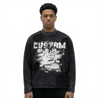 China Lightweight Men T Shirts DTG Print Distressed Enzyme Wash 280GSM Long Sleeve T Shirt for sale
