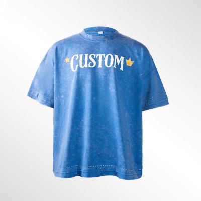 China Custom Blue Vintage Tees Men Classic Cotton T Shirts For Men 260GSM for sale