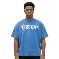 China Custom Blue Vintage Tees Men Classic Cotton T Shirts For Men 260GSM for sale