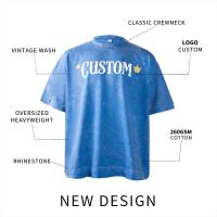 China Custom Blue Vintage Tees Men Classic Cotton T Shirts For Men 260GSM for sale