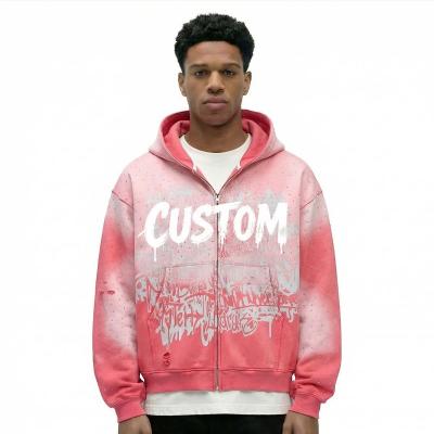 China Y2K Acid Wash Distressed Zip Hoodies 100% Long Staple Cotton Customized Hoodie for sale