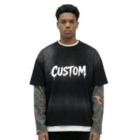 China Vintage Black Long Sleeve Shirt 260GSM Drop Shoulder Mens Graphic T Shirts for sale