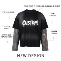 China Vintage Black Long Sleeve Shirt 260GSM Drop Shoulder Mens Graphic T Shirts for sale