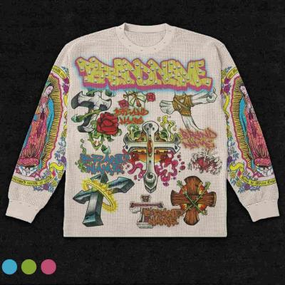 China Custom Men T Shirts Graphic Waffle Grid Long Sleeve Shirt Streetwear For Unisex for sale