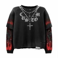 China Layered Graphic T Shirts Long Sleeve Black Shirt Vintage Wash Streetwear for sale
