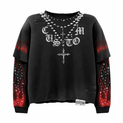 China Layered Graphic T Shirts Long Sleeve Black Shirt Vintage Wash Streetwear for sale