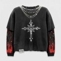 China Layered Graphic T Shirts Long Sleeve Black Shirt Vintage Wash Streetwear for sale