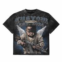 China Rhinestone Men T Shirts Oversized Bootleg Graphic Print T Shirt Streetwear for sale