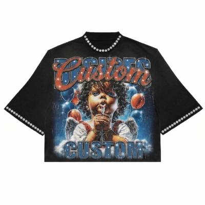 China Custom Men T Shirts Graphic Print Rhinestone Boxy Fit T Shirt For Streetwear for sale