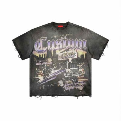 China Custom Vintage Wash Distressed T-Shirt for Streetwear Brands for sale