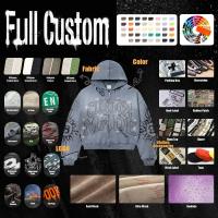 China Custom Vintage Wash Distressed Heavyweight Mens Hoodie 450GSM Boxy Fit Rhinestone Zip Up for sale
