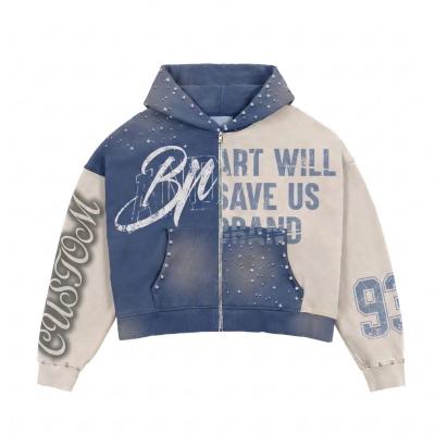 China Custom 410GSM Vintage Wash Rhinestone Graphic Mens Hoodie Vendor for sale