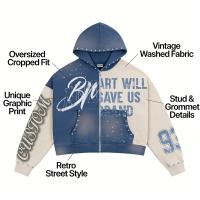 China Custom 410GSM Vintage Wash Rhinestone Graphic Mens Hoodie Vendor for sale