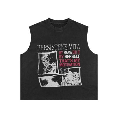 China Custom DTG Print Boxy Sleeveless T Shirt Vintage Wash Streetwear for sale