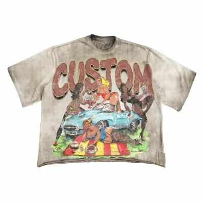 China Custom Digital Dirty Print Oversized Acid Wash T Shirt Streetwear for sale