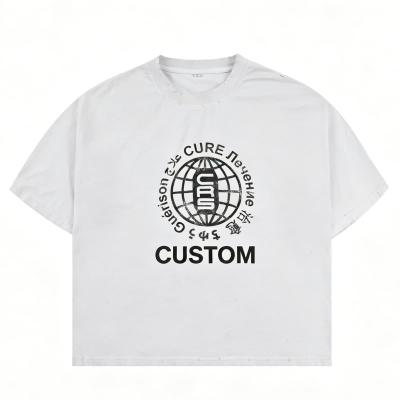 China Custom DTG Print Distressed Raw Hem Cotton T Shirt Streetwear for sale