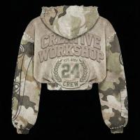 China Custom Heavyweight Boxy Cropped Appliqué Streetwear Hoodie OEM Patchwork Rhinestone Zip Up for sale