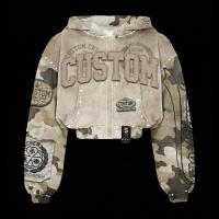 China Custom Heavyweight Boxy Cropped Appliqué Streetwear Hoodie OEM Patchwork Rhinestone Zip Up for sale