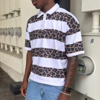 China Heavyweight Cotton Blank Polo Shirt Single Jersey Wide Stripe Leopard Print Y2K for sale