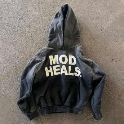 China Custom Vintage DTG Letter Print Acid Wash Boxy Fit Pullover Streetwear Hoodies for sale