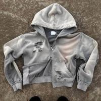 China Acid Wash Vintage Hoodies Destroyed Cropped Grunge Custom Distressed Hoodies For Men for sale