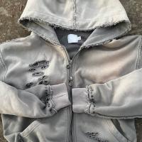 China Acid Wash Vintage Hoodies Destroyed Cropped Grunge Custom Distressed Hoodies For Men for sale