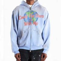 China Custom Zip Up Hoodies Sun Faded Acid Wash Distressed Graphic Cropped for sale