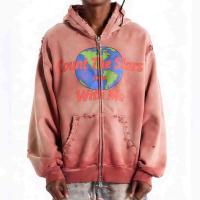 China Custom Zip Up Hoodies Sun Faded Acid Wash Distressed Graphic Cropped for sale