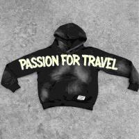 China Custom French Terry Acid Wash Applique Raw Edge Boxy Fit Dropped Shoulder Hoodie for sale