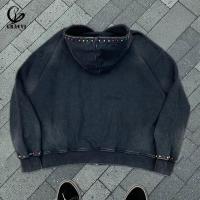 China Custom Rhinestone Letter Graphic Full Zip Hoodie Oversized Streetwear Washed for sale
