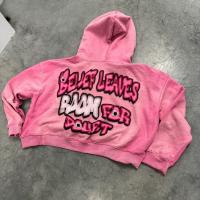 China Custom Retro Sweatshirt Acid Wash Distressed Print Cotton Boxy Fit Zip Up Hoodie Men for sale