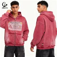 China Distressed Fleece Streetwear Raw Hem Drop Shoulder Oversized Vintage Washed Hoodie for sale