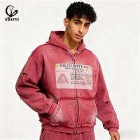 China Distressed Fleece Streetwear Raw Hem Drop Shoulder Oversized Vintage Washed Hoodie for sale