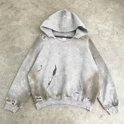 China French Terry Fabric Vintage Graphic Hoodies Blank Oversized Boxy Fit Sun Faded for sale