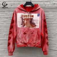 China DTG Portrait Vintage Zip Hoodie Full Zip Up Hoodie Oversized Heavyweight Fleece for sale