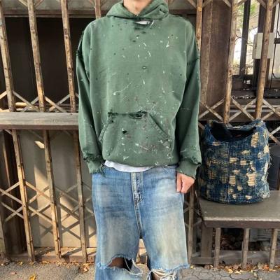 China Custom Vintage Acid Wash Sun Faded Paint Splatter Hoodies Distressed for sale