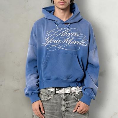 China Custom Vintage Hoodies French Terry Acid Wash Boxy Fit Cropped Drop Shoulder for sale