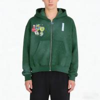 China High End Bling Hoodie Heavyweight Sun Faded Wash Distressed Patch Embroidery for sale