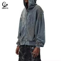 China Custom Zip Up Hoodie With Rhinestones Streetwear Y2K Heavyweight Fleece for sale
