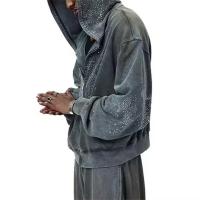China Custom Zip Up Hoodie With Rhinestones Streetwear Y2K Heavyweight Fleece for sale