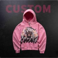 China Custom Full Zip Hoodie Vintage Wash Rhinestone Sleeve OEM ODM for sale