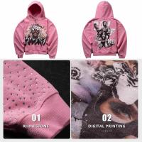 China Custom Full Zip Hoodie Vintage Wash Rhinestone Sleeve OEM ODM for sale