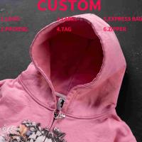 China Custom Full Zip Hoodie Vintage Wash Rhinestone Sleeve OEM ODM for sale