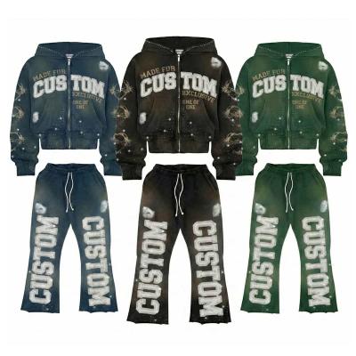 China Custom Acid Wash Zip Up Hoodie Set Streetwear Manufacturer for Men for sale