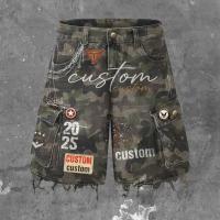 China Custom Distressed Acid Wash Streetwear Zip Up Hoodie Camo Shorts Set for sale