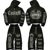 China Custom Heavyweight Full Rhinestone Acid Wash Tracksuit OEM  ODM for sale